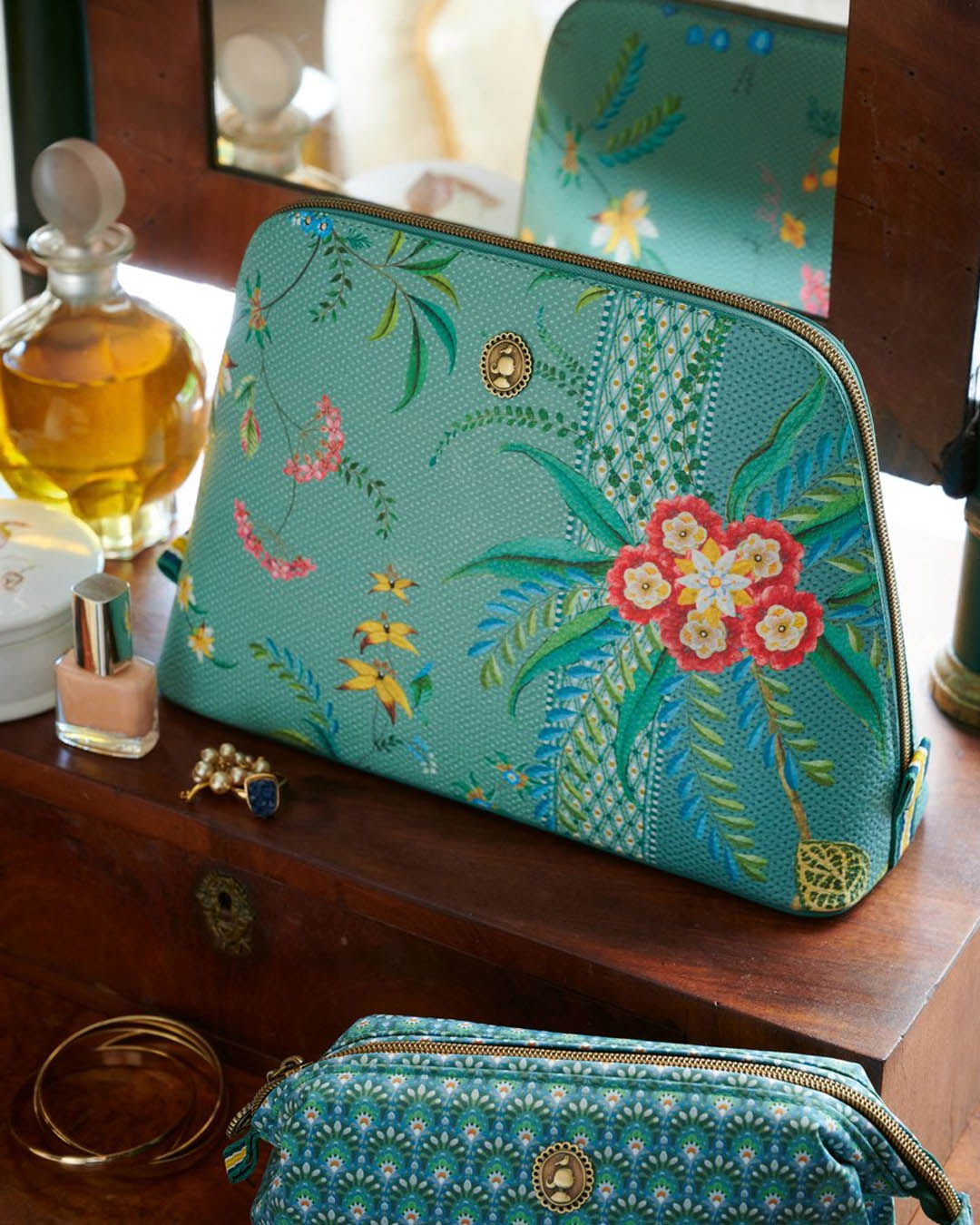 necessaire triangular grande fleur mix verde moon delight pip studio - Toolbox